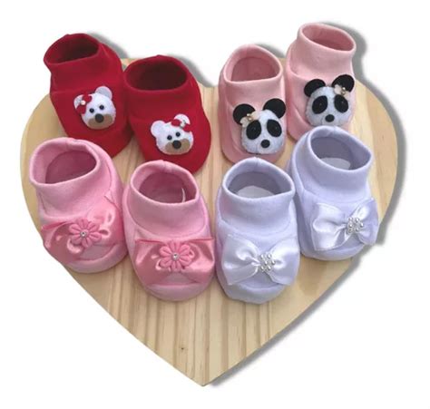 Kit 4 Sapatinho 3d Bebê Recem Nascido 100 Algodão Menina MercadoLivre