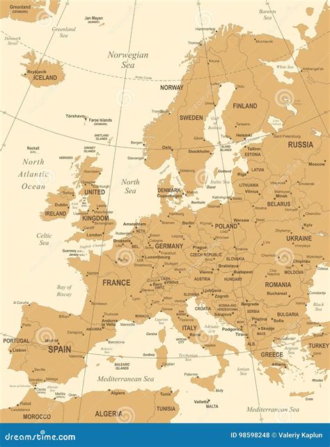 Europe Map Vintage Vector Illustration Stock Illustration