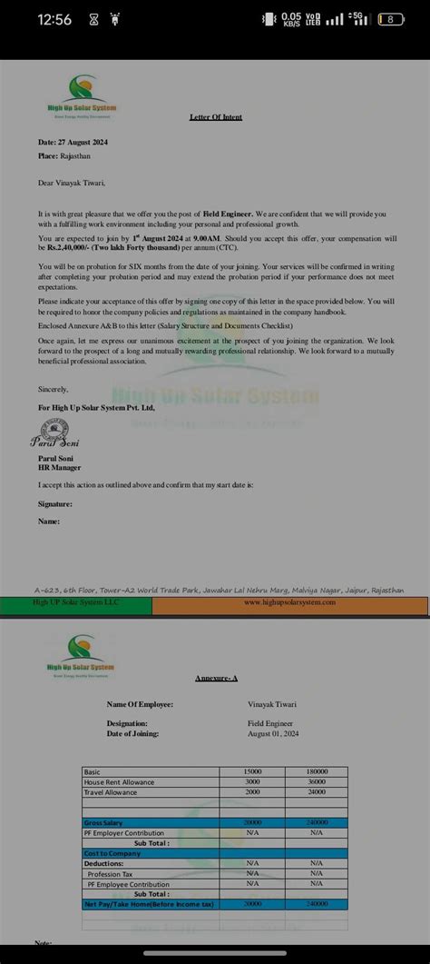 Selected In High Up Solar System As A Filed Engineer Vinayak Tiwari