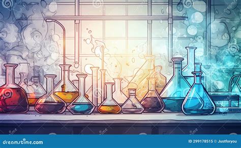 Vibrant Chemistry Lab Flasks With Colorful Solutions Generative Ai
