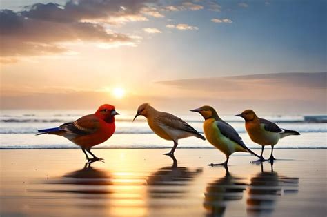 Premium Photo Birds On The Beach At Sunset