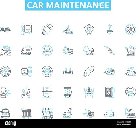 Car Maintenance Linear Icons Set Oil Change Brake Pads Alignment
