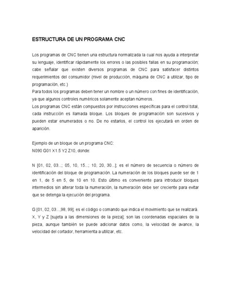 Estructura De Un Programa Cnc Pdf Control Numerico Programación