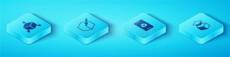 Set Isometric Isometric Cube 3d Pen Tool Layers And 3d Printer Software Icon Vector Stock