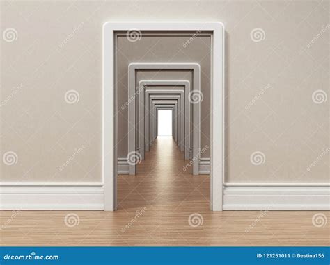 Corredor Muitas Portas Que Abrem Entre Si Ilustração D Ilustração Stock Ilustração de