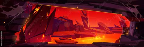 Volcano Lava Hell Rock Cave View Fantasy Game Cartoon Background