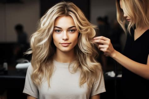 Premium Ai Image Blond Woman At Beauty Salon Getting Haircut