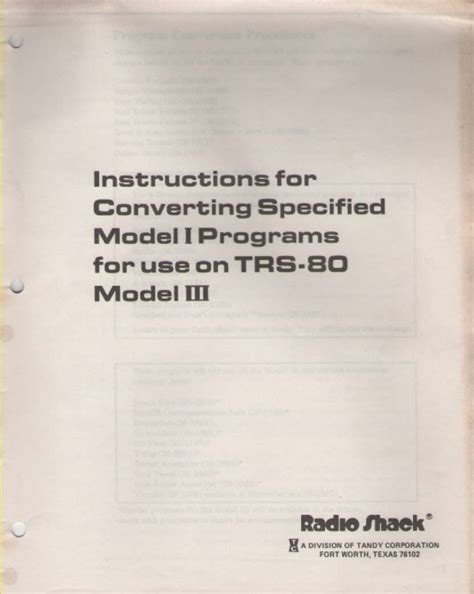 Instructions For Converting Specified Model I Programs For Use On Trs