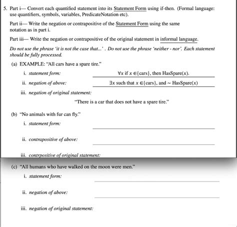 Solved Part I Convert Each Quantified Statement Into Its Chegg Com