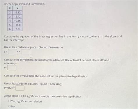 solved linear regression and correlation Х у 2 2 12 3