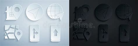 Set Infographic Of City Map Navigation Location The Globe Folded With Location Marker Paper