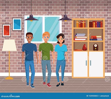 Young Friends Smiling With Casual Clothes Cartoons Stock Vector