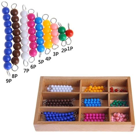 Montessori Matemáticas material 1 9 Cuentas Bar en caja de madera