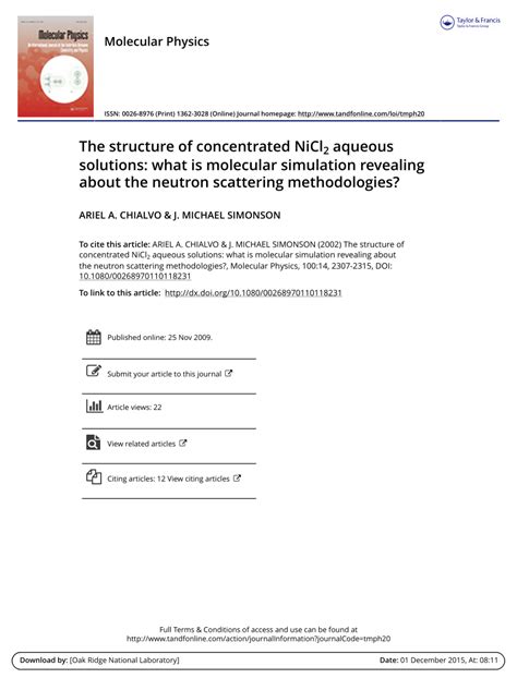 Pdf The Structure Of Concentrated Nicl2 Aqueous Solutions What Is