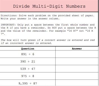 Divide Multi Digit Numbers By Cassidy Cain TPT