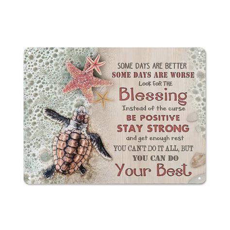Rustic Retro Metal Tin Sign Sea Turtle Bathroom Wall Art Starfish Beach