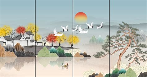 古风迎客松瑞鹤图 装饰画设计 其他设计 设计模板 汇图网www huitu