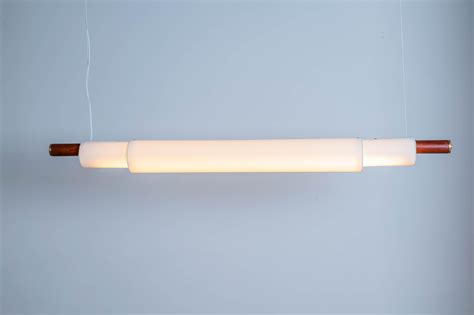 Contemporary Handmade Pendant Lamp Teak Wood White Fabric Brass