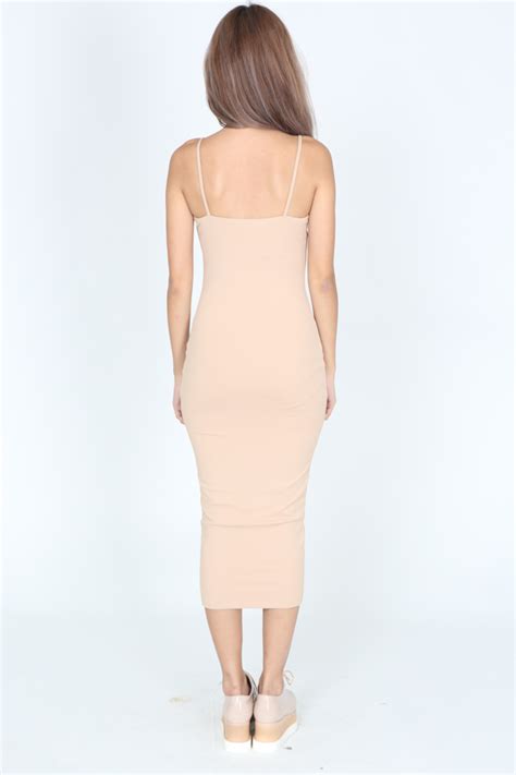 Cami Bodycon Midi Dress In Nude Shopperboard
