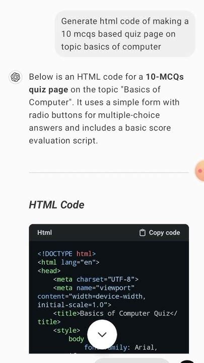Quiz Page In Html Using Chatgpt Coding Htmltutorial Html