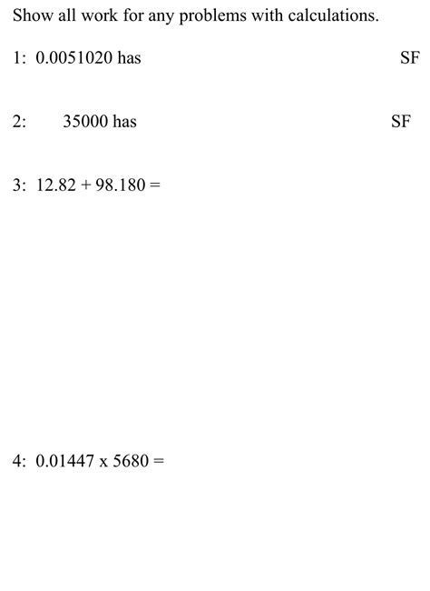 Solved Show All Work For Any Problems With Calculations Chegg
