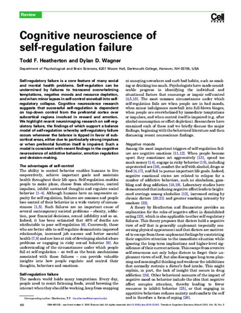 Pdf Cognitive Neuroscience Of Self Regulation Failure