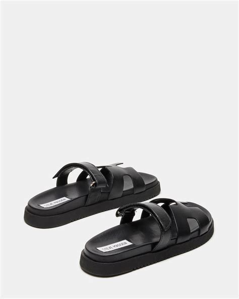 Mayven Black Leather Flatform Slide Womens Sandal Steve Madden