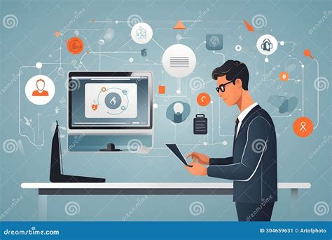 Man Standing In Front Of A Computer Screen Generative Ai Stock