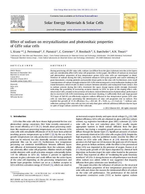 Pdf Sodiums Impact On Cdte Solar Cell Performance