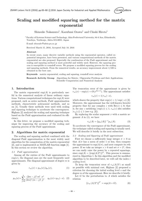 Pdf Scaling And Modified Squaring Method For The Matrix Exponential