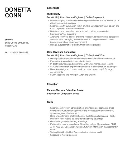 Linux System Engineer Resume Samples Velvet Jobs