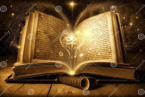 Open Magical Book With Glowing Lights Over Pages On Abstract Background
