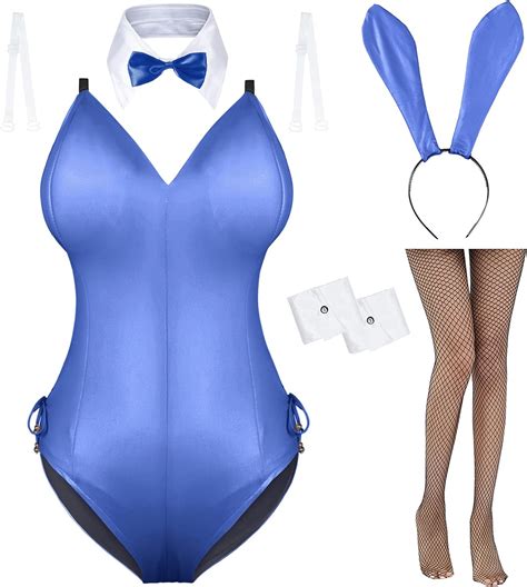 Aimina Womens Bunny Girl Senpai Cosplay Anime Role Costume One Piece Bodysuit Removable Padded