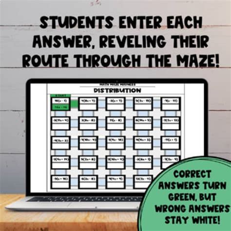 Distributing Algebraic Expressions Digital Self Checking Maze Practice Activity