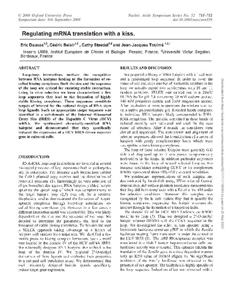 Pdf Regulating Mrna Translation With A Kiss Eric Dausse