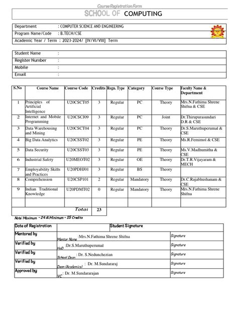 Iii B Cse Enrollment Form Pdf Computers