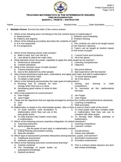 Teaching Mathematics In The Intermediate Grades Prelim Edited Pdf Constructivism