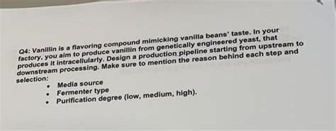 Solved Q4 Vanillin Is A Flavoring Compound Mimicking Chegg