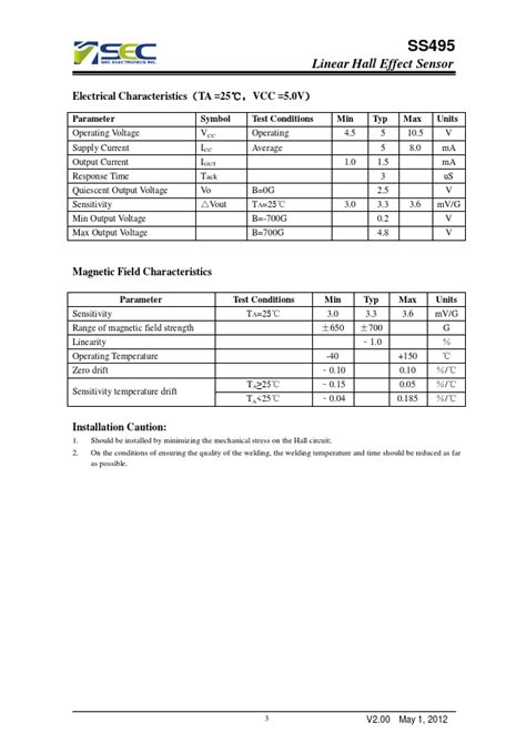 Ss495 Datasheet Ss495 Sec Pdf Linear Hall Effect Sensor Sec