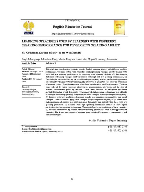 Learning Strategies Used By Learners To Improve Their Speaking Pdf