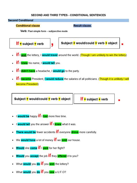 Second And Third Type Conditional Sentences Pdf Verb Linguistics