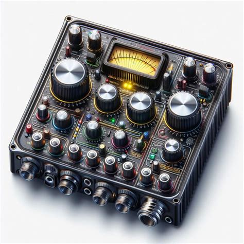Black And Silver Audio Interface With Knobs And Buttons For Adjusting Sound Settings Premium