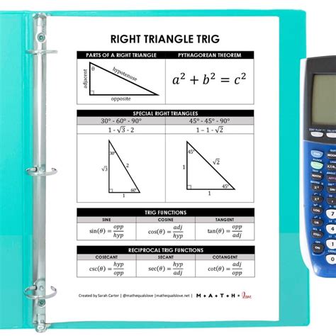 Right Triangle Trig Formula Sheet Math Love