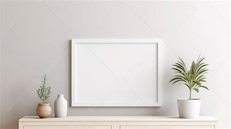 免費乾淨簡約的壁掛式框架模型一個空框架懸掛在3d白色油漆牆上ppt背景下載 Slidesdocs