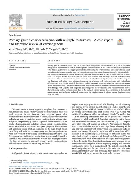 Pdf Primary Gastric Choriocarcinoma With Multiple Metastases A Case