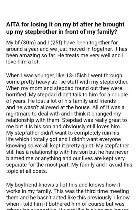 Aita For My Bf After He Brought Up My Stepbrother