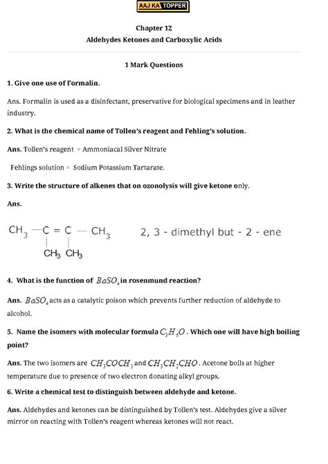 SOLUTION: Cbse class 12th chemistry value based questions chapter 12 aldehydes ketones and ...