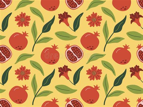 Pomegranate Vector Seamless Pattern Fruit Abstract Background Modern Trendy Summer Print