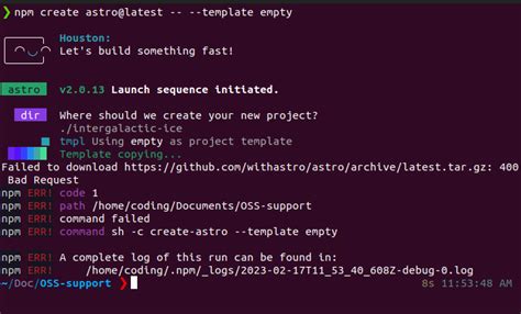 `create Astro Template` Passing Non Existent Folder Arg · Issue