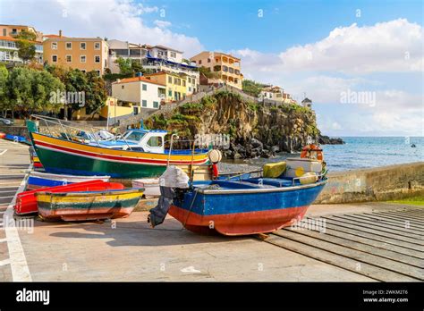 Colorful Small Fishing Boats Of Blue Yellow And Red Line The Small